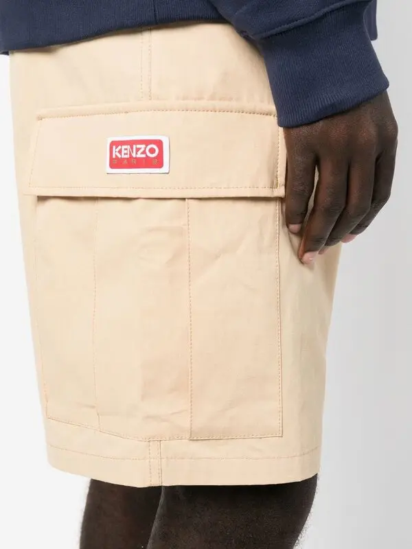 Kenzo Logo-patch Cotton Cargo Shorts - Neutrals