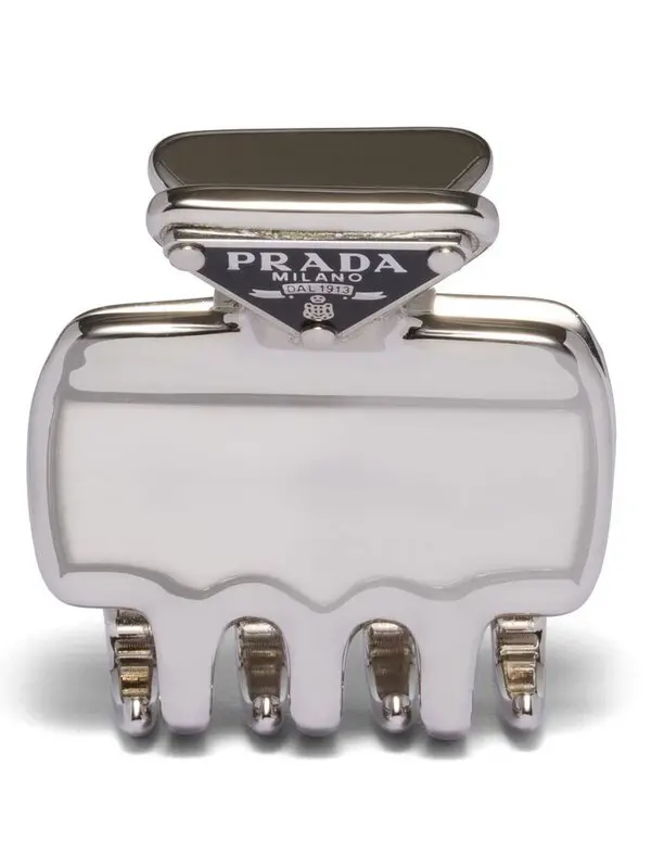 Prada Triangle Logo Hair Clip - Silver