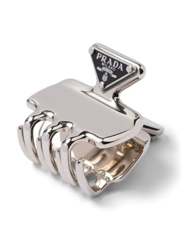 Prada Triangle Logo Hair Clip - Silver
