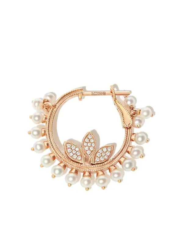 MARIA TASH 18k Rose Gold Cornet Pearl And Diamond Hoop Earring - Pink