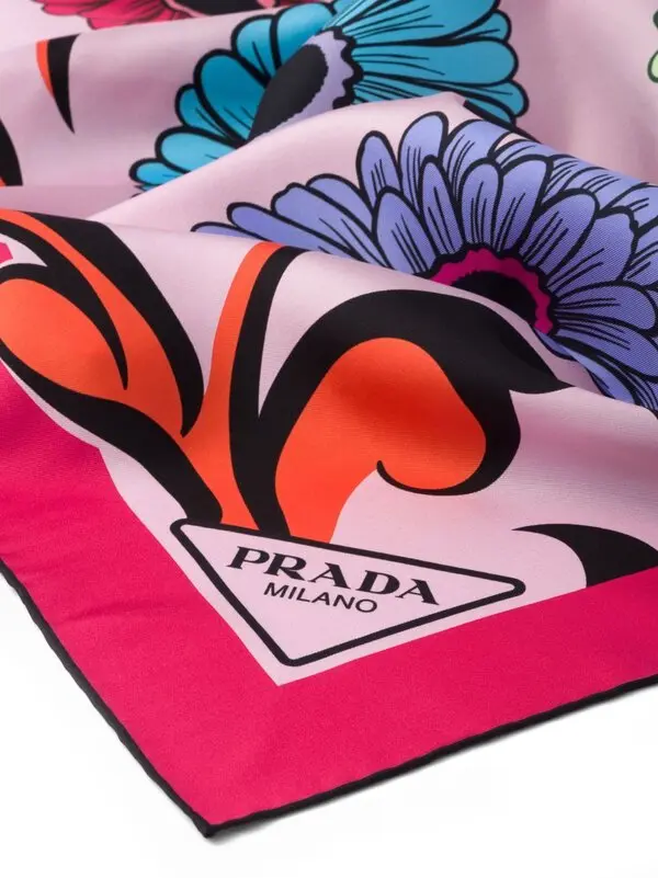 Prada Floral-print Twill Scarf - Pink