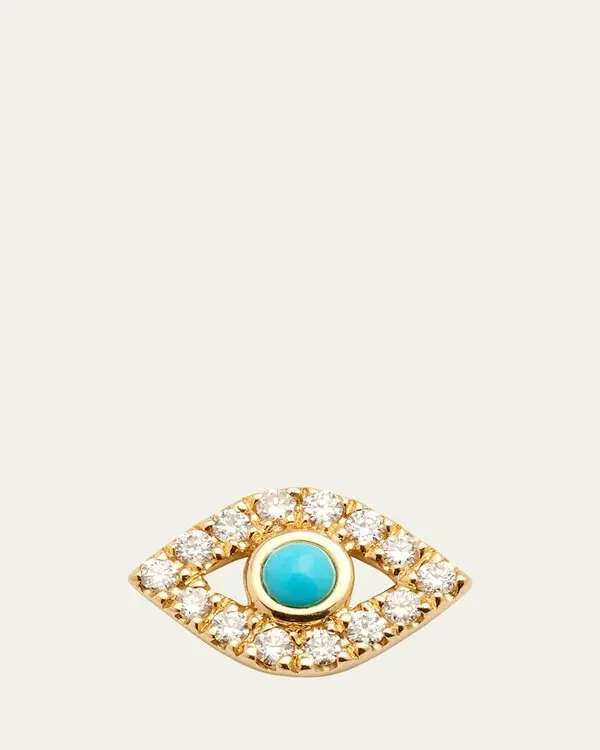 SYDNEY EVAN Small Turquoise Cabochon & Diamond Evil Eye Single Earring - Gold