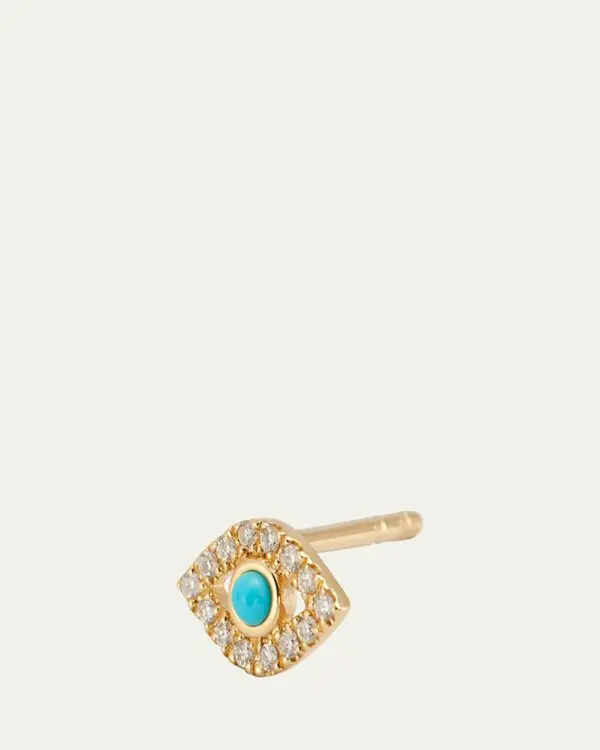 SYDNEY EVAN Small Turquoise Cabochon & Diamond Evil Eye Single Earring