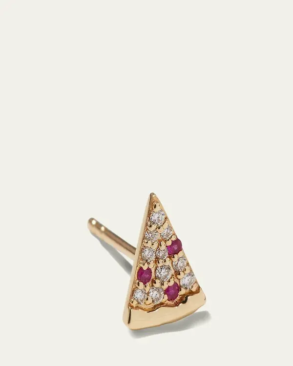 SYDNEY EVAN 14k Yellow Diamond And Ruby Pizza Slice Stud Earring