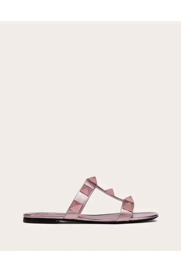 Valentino Garavani Roman Stud Metallic Nappa Slide Sandal With Matching Studs