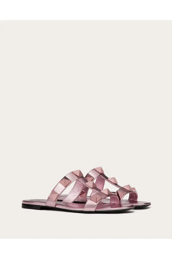 Valentino Garavani Roman Stud Metallic Nappa Slide Sandal With Matching Studs