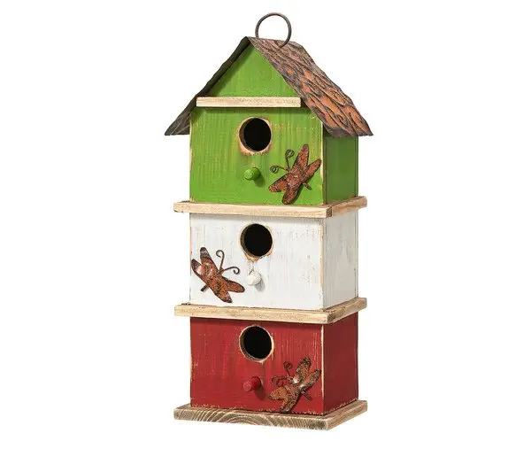 GLITZHOME Multicolored Three-tiered Distressed Ood Birdhouse - One-color