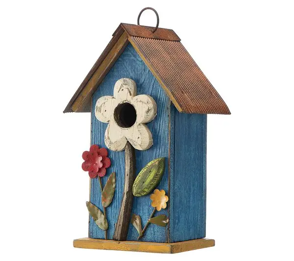 GLITZHOME 3d Blooming Flowers Distressed Wood B Rdhouse - One-color