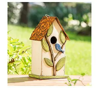 GLITZHOME 3d Bird Upon A Tree Wood Birdhouse