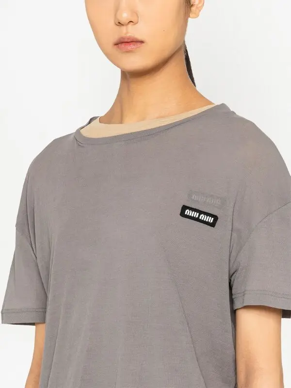 Miu Miu Logo-Patch T-Shirt - Grey | Editorialist