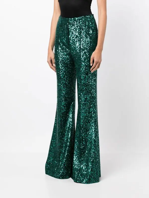 Elie Saab Sequin-embellished Flared Trousers - Green
