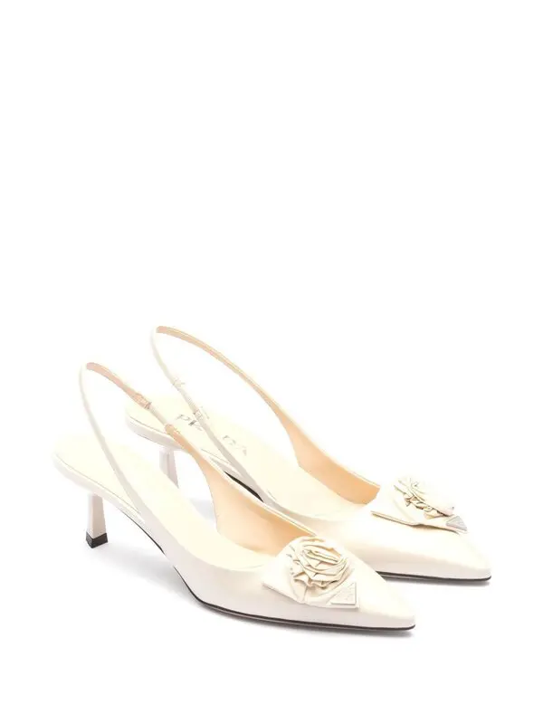 Prada 55mm Flower-appliqué Slingback Pumps