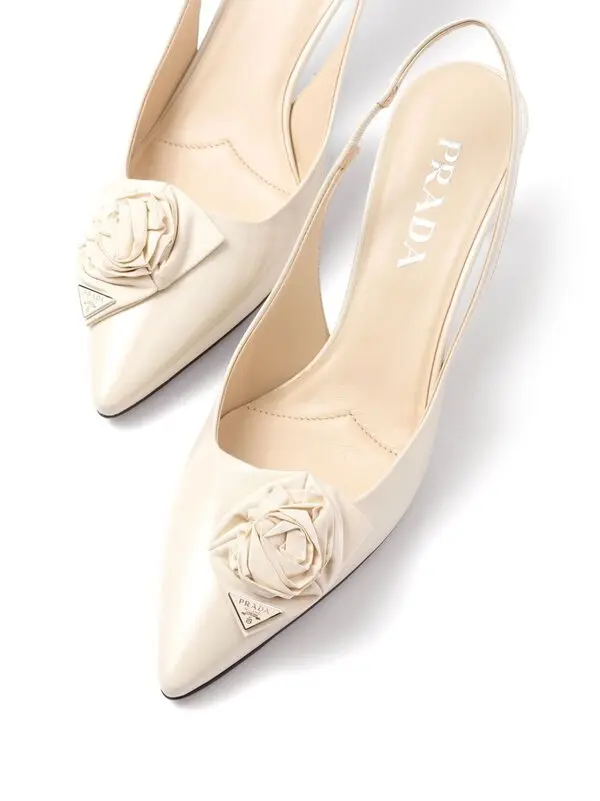 Prada 55mm Flower-appliqué Slingback Pumps