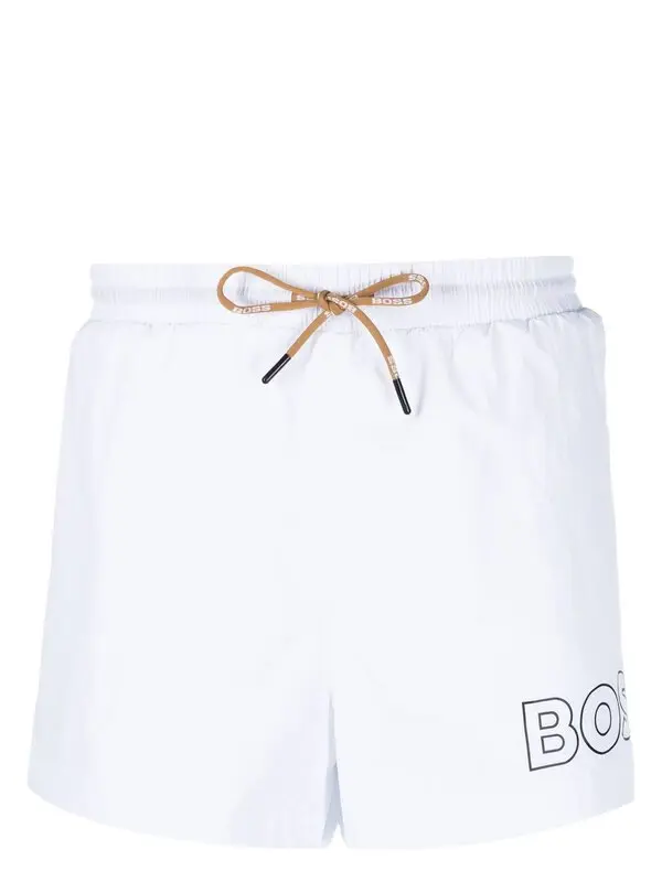 BOSS Logo-print Drawstring Swim Shorts - White