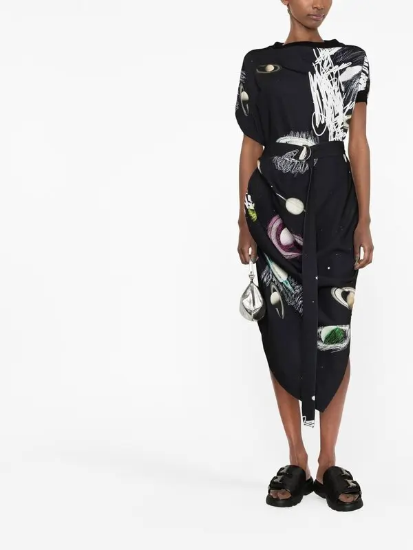 Vivienne Westwood Planet-Print Draped Midi Dress - Black | Editorialist