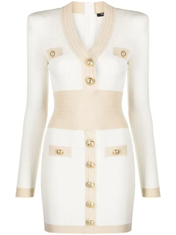 Balmain Embossed-button Knitted Minidress - White