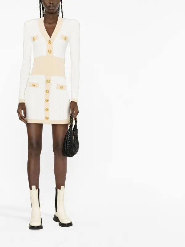 Balmain Embossed-button Knitted Minidress - White