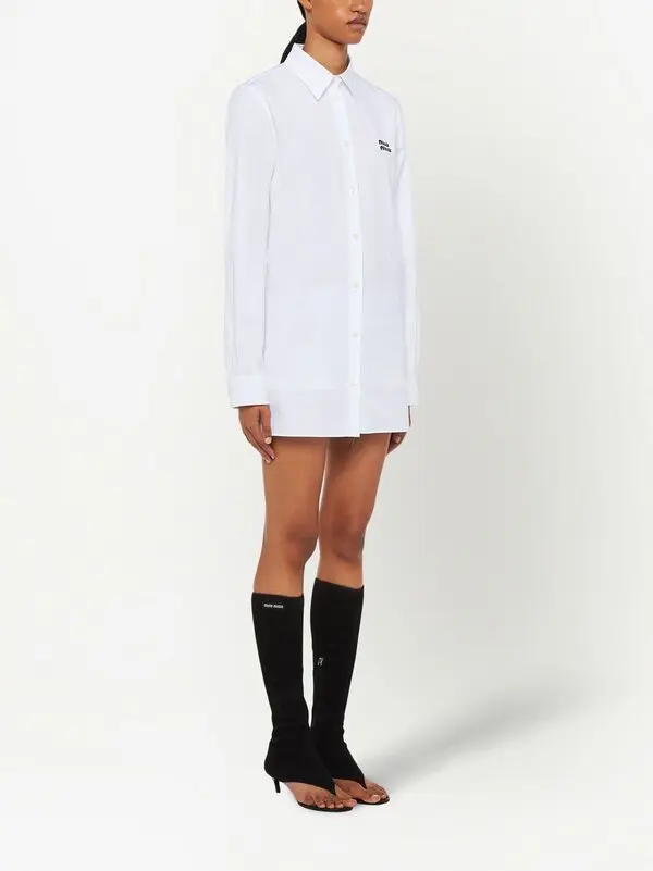 Miu Miu Logo-Embroidered Point-Collar Shirt - White | Editorialist
