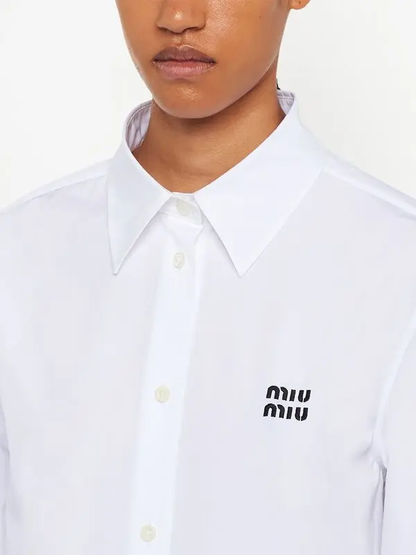 Miu Miu Logo-Embroidered Point-Collar Shirt - White | Editorialist