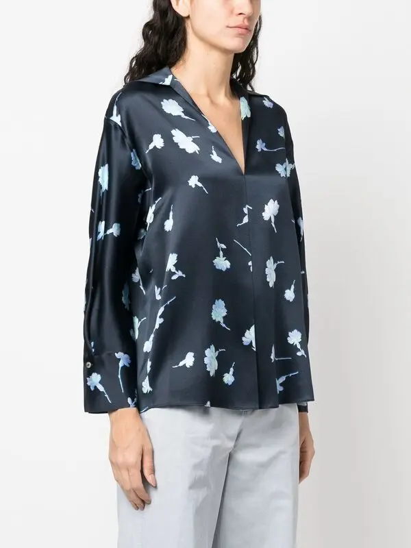 Vince Floral Print Silk Blouse