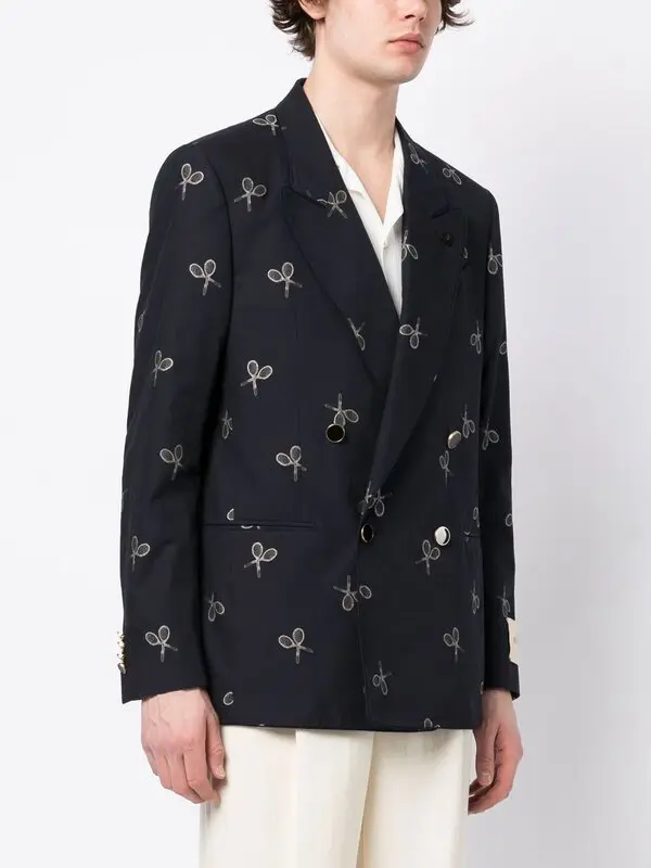 LARDINI Racket-print Double-breasted Blazer