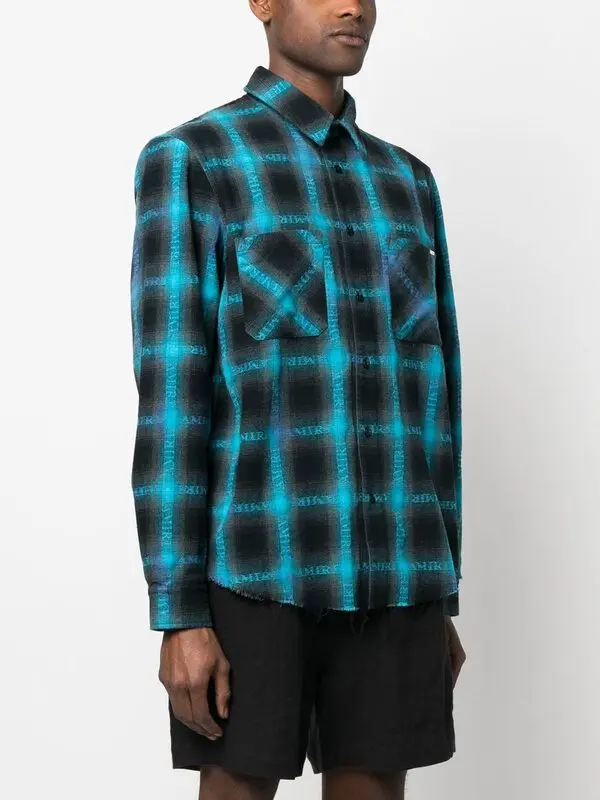 Amiri Plaid Logo-print Shirt - Blue