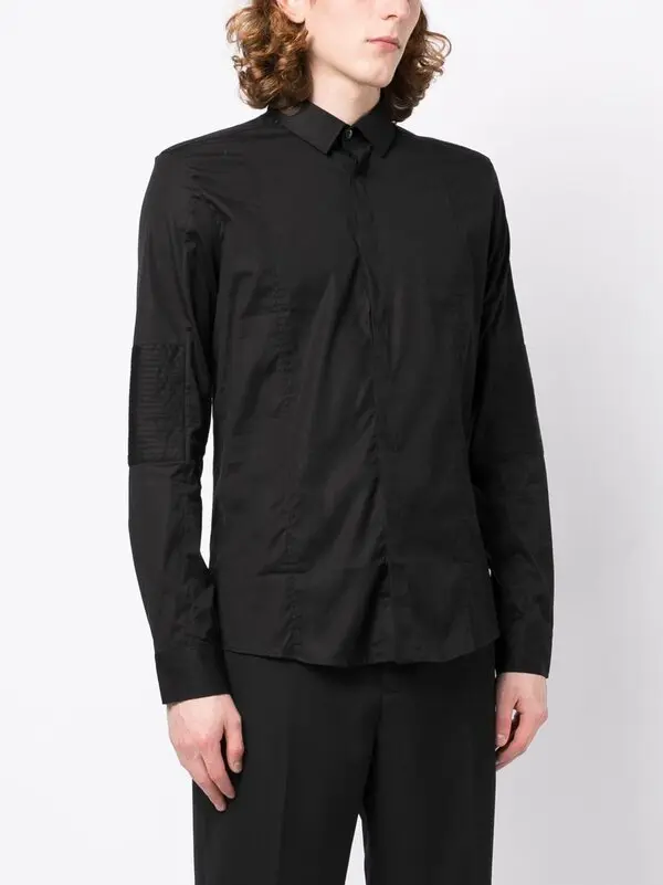 Les Hommes Spread Collar Cotton Shirt In Black - 40% Off 