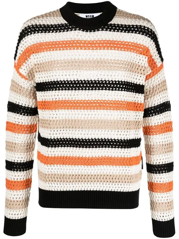 MSGM Horizontal-stripe Crew-neck Sweater - Neutrals