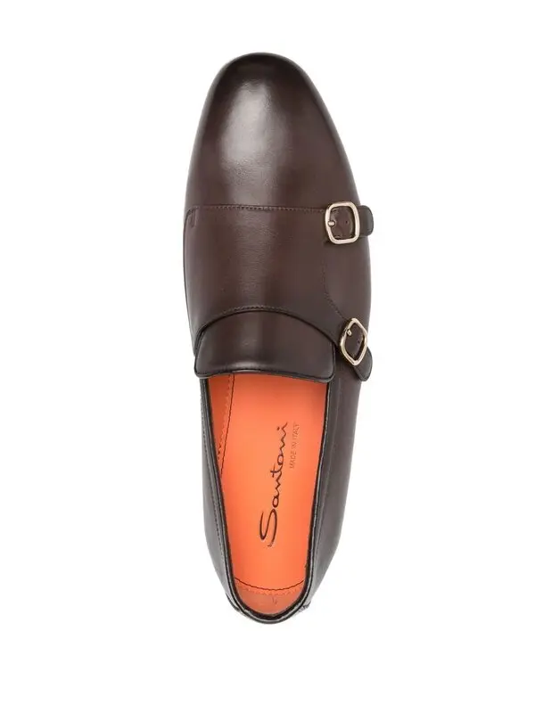 Santoni Double-buckle Leather Shoes - Brown