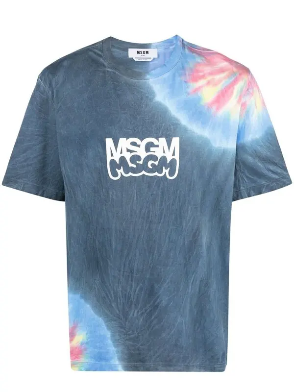 MSGM Logo-print Tie-dye T-shirt - Blue