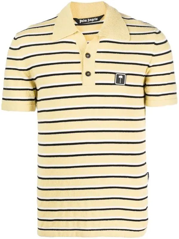 Palm Angels Logo-patch Striped Terry Polo Shirt - Yellow