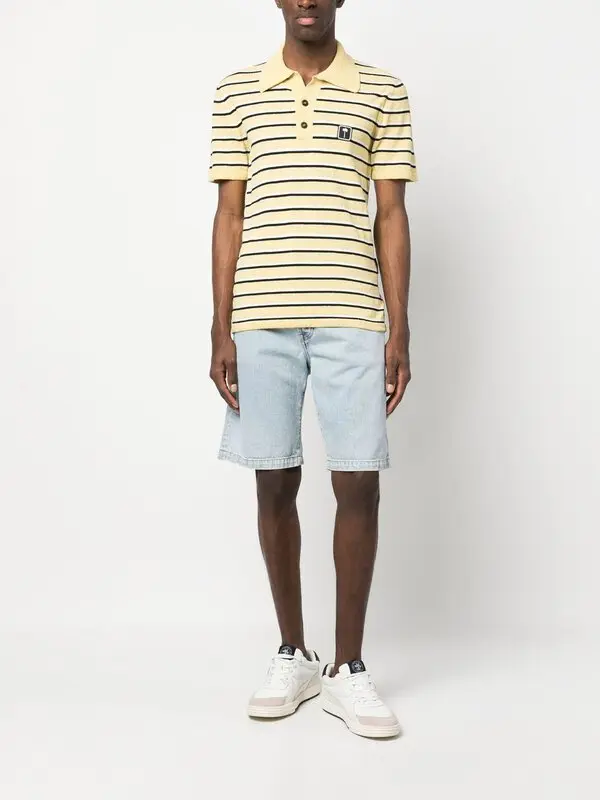Palm Angels Logo-patch Striped Terry Polo Shirt - Yellow