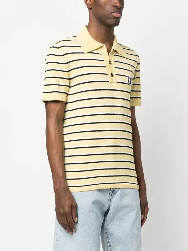 Palm Angels Logo-patch Striped Terry Polo Shirt - Yellow