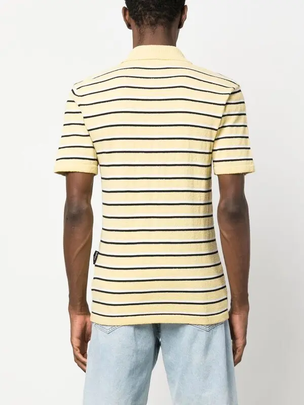 Palm Angels Logo-patch Striped Terry Polo Shirt - Yellow