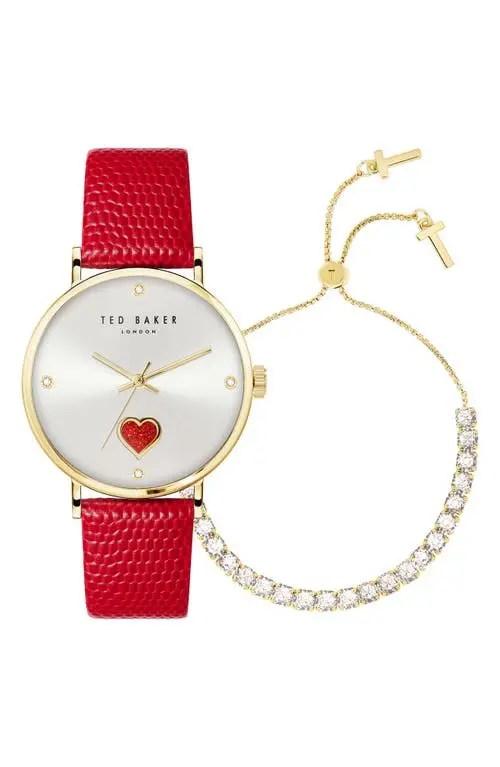 Ted Baker London Phylipa Leather Strap Watch & Bracelet Set
