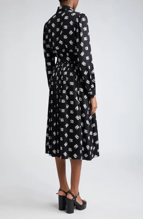 Dolce & Gabbana Pleated Monogram Logo Midi Dress