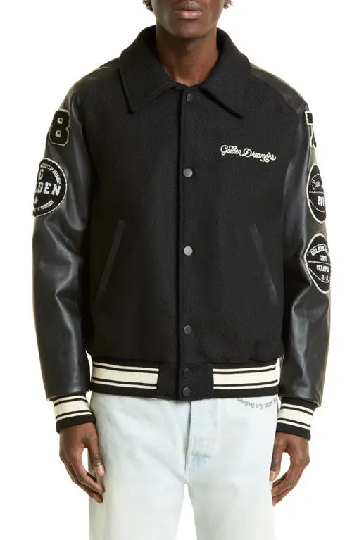 GOLDEN GOOSE Golden Dreamers Wool & Leather Letterman's Jacket - Black