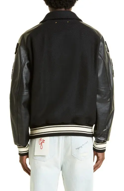 GOLDEN GOOSE Golden Dreamers Wool & Leather Letterman's Jacket - Black
