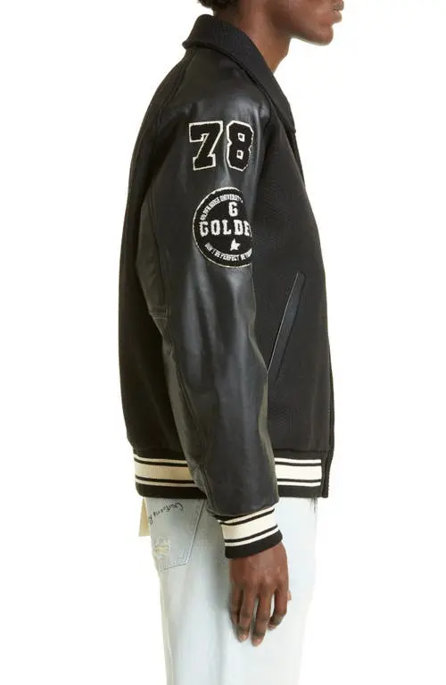 GOLDEN GOOSE Golden Dreamers Wool & Leather Letterman's Jacket - Black