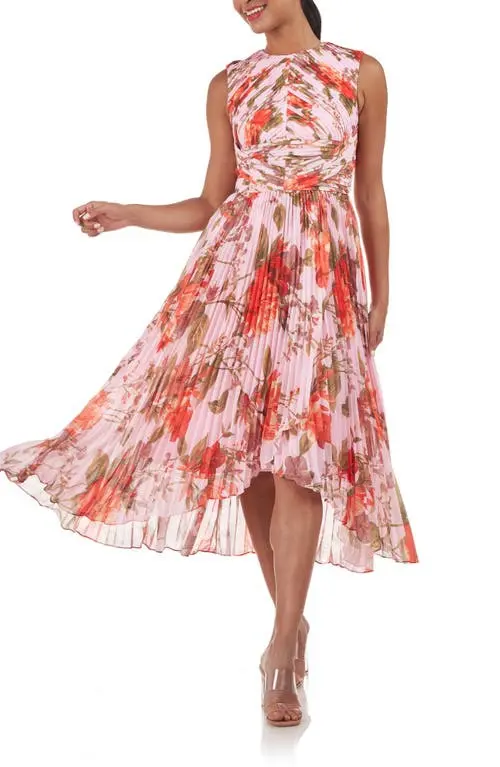 KAY UNGER Bea Floral Print Pleated Midi Dress