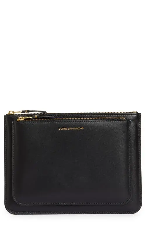Comme Des Garçons Outside Pocket Leather Zip Pouch - Black