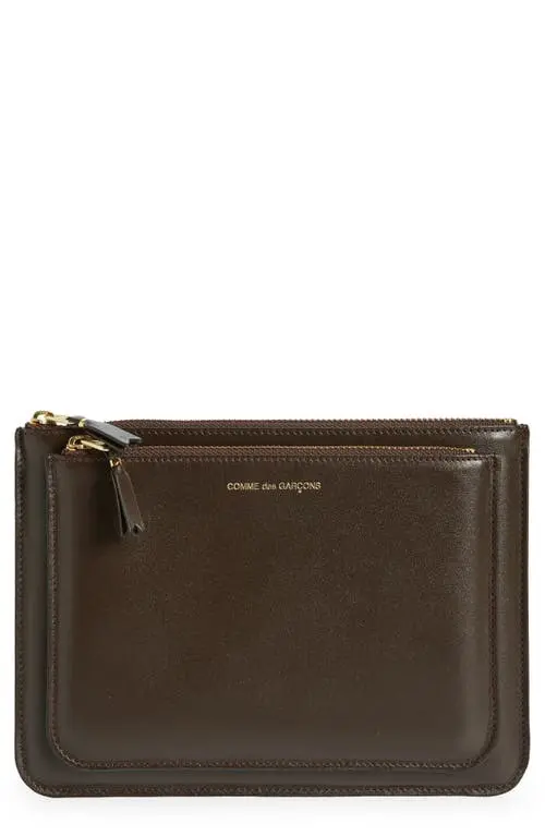 Comme Des Garçons Outside Pocket Leather Zip Pouch - Brown