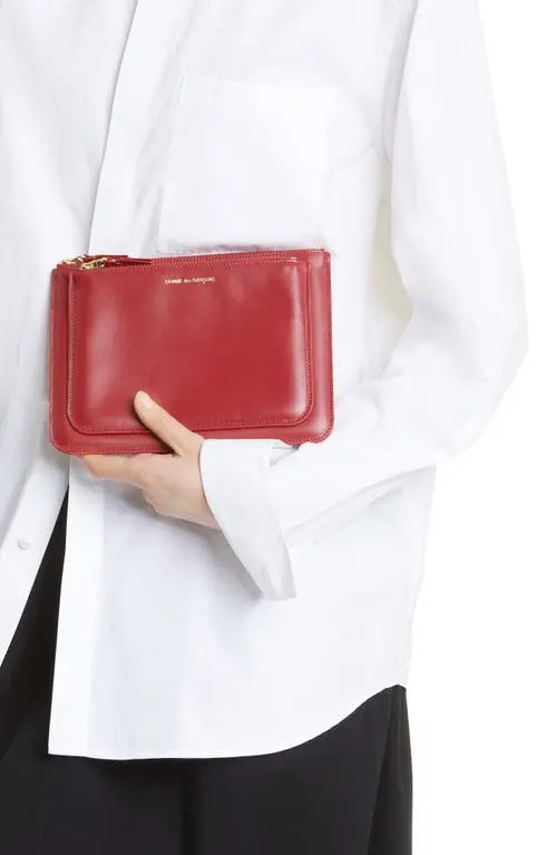 Comme Des Garçons Outside Pocket Leather Zip Pouch - Red