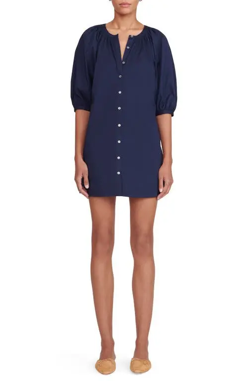 Staud Vincent Stretch Cotton Mini Shirt Dress - Navy