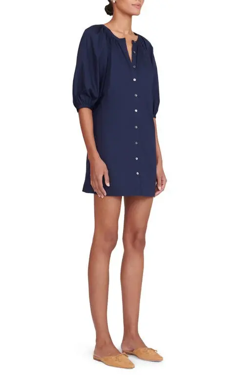 Staud Vincent Stretch Cotton Mini Shirt Dress - Navy
