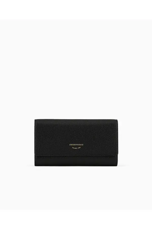 Emporio Armani Myea Wallet With Deer-print Flap - Black