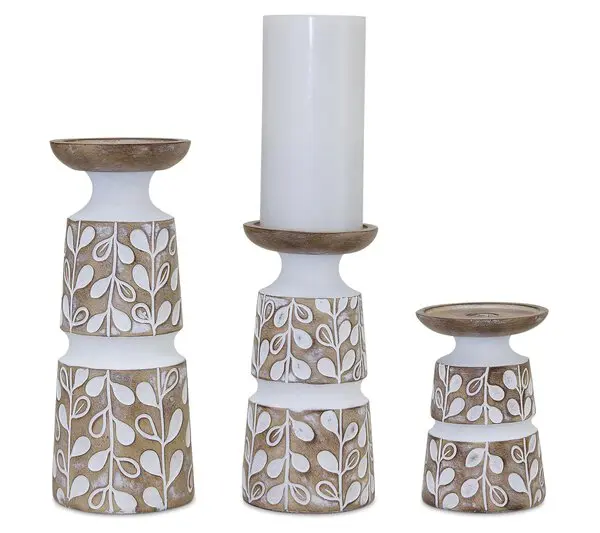 MELROSE Floral Wood Design Candle Holder - One-color