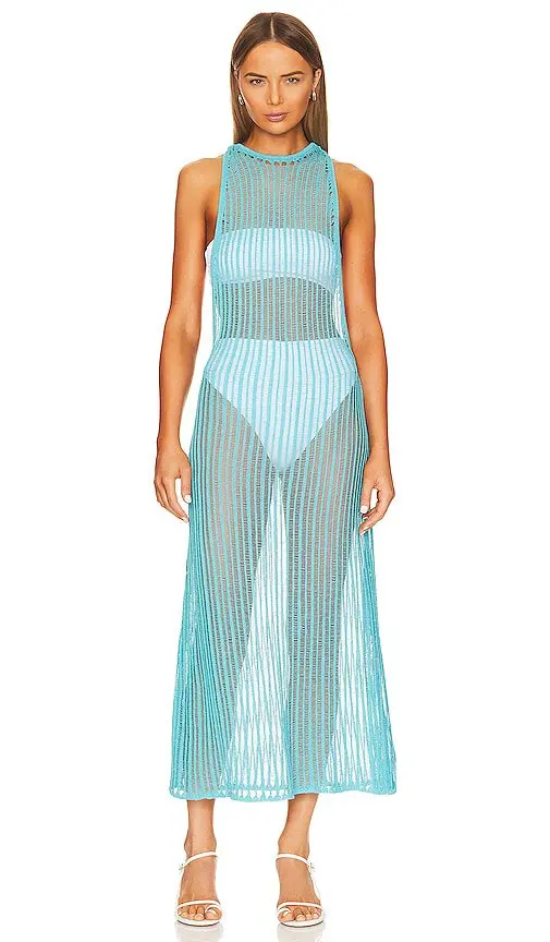 Lpa Ryclen Open Knit Midi Dress In Aqua Blue - 43% Off | Editorialist