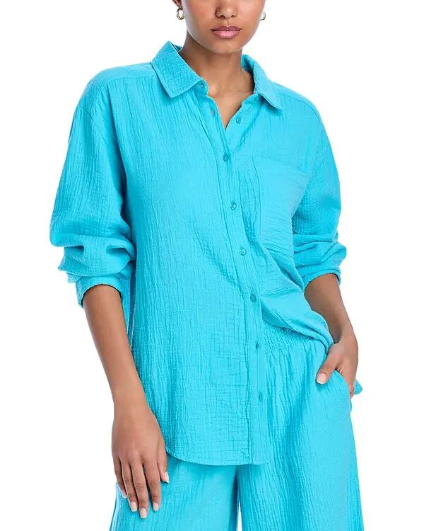 Echo Gauze Boyfriend Shirt Swim Cover-up - Aqua