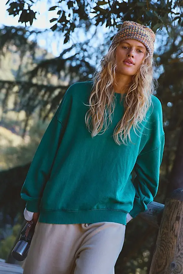 Free People All Star Solid Pullover By - Green Glow